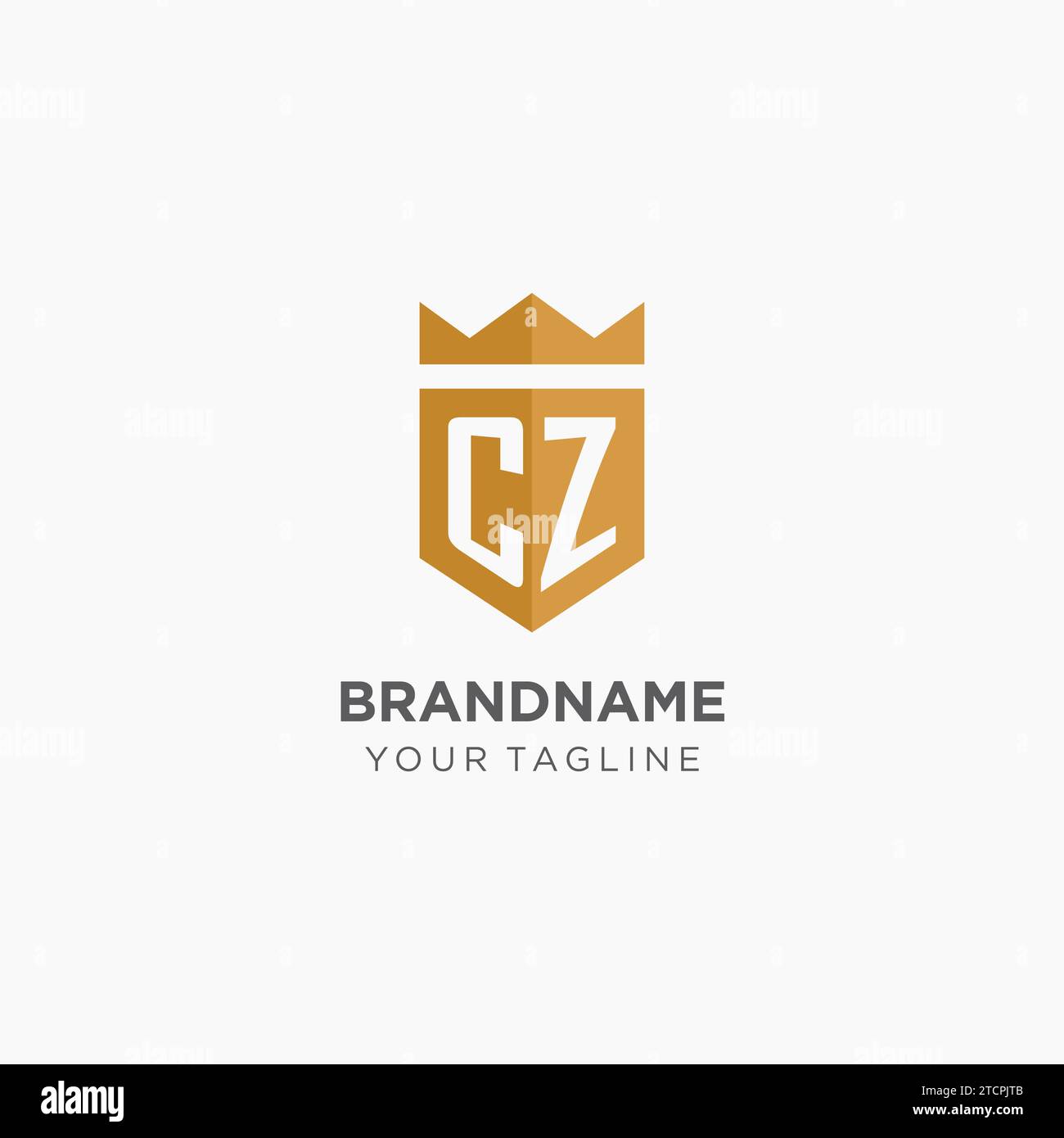 Monogram CZ logo with geometric shield and crown, luxury elegant initial logo design vector ...