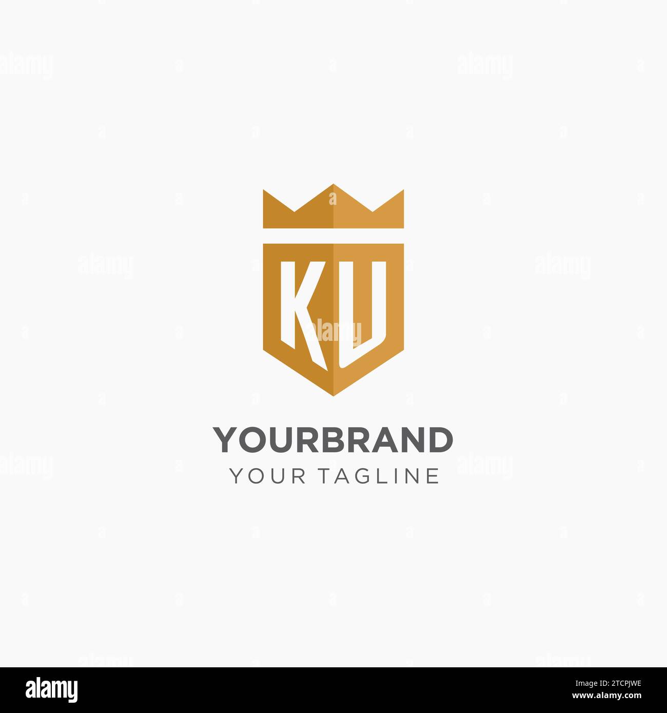 Monogram KU logo with geometric shield and crown, luxury elegant initial logo design vector ...