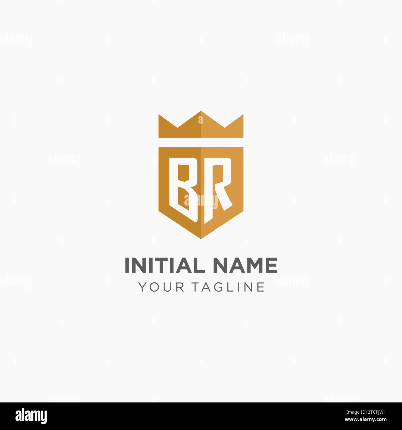 Monogram BR logo with geometric shield and crown, luxury elegant initial logo design vector ...