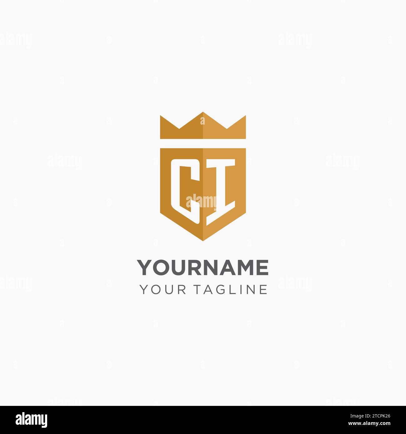 Monogram CI logo with geometric shield and crown, luxury elegant initial logo design vector ...
