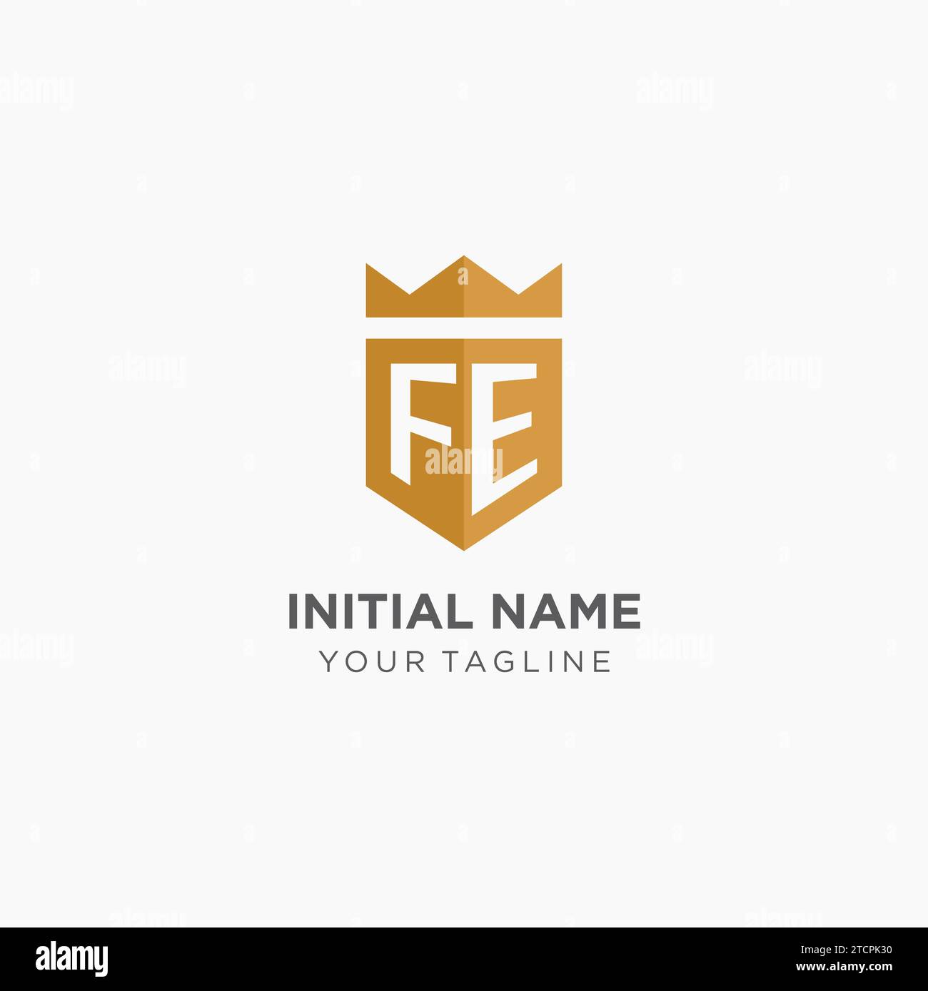 Monogram FE logo with geometric shield and crown, luxury elegant ...