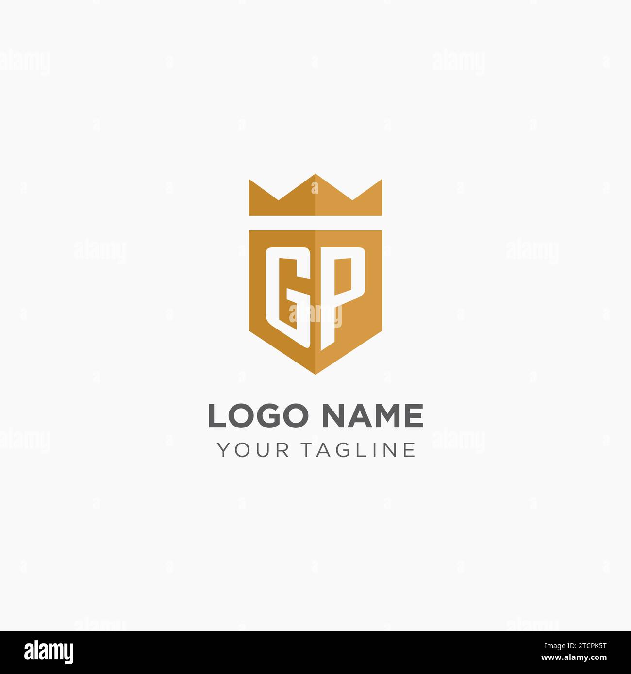 Monogram GP logo with geometric shield and crown, luxury elegant initial logo design vector ...