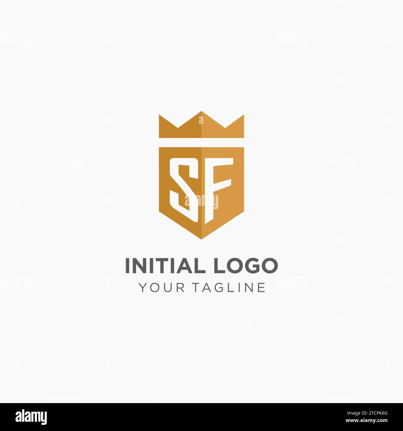 Monogram SF logo with geometric shield and crown, luxury elegant initial logo design vector ...
