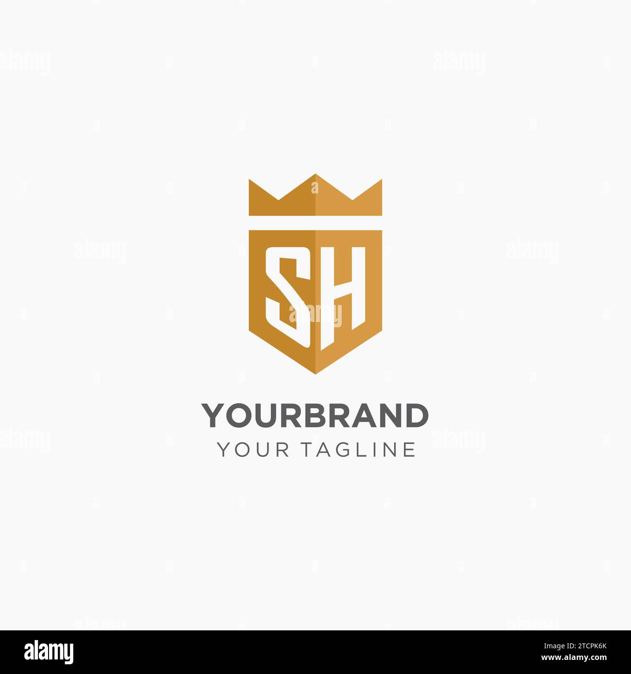Monogram SH logo with geometric shield and crown, luxury elegant ...