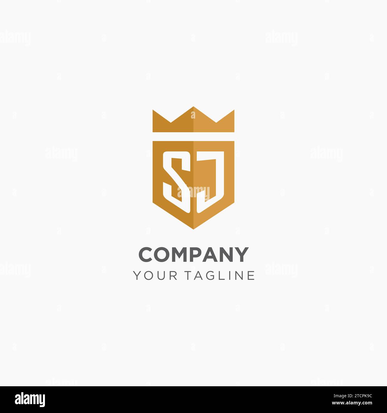 Monogram SJ logo with geometric shield and crown, luxury elegant initial logo design vector ...