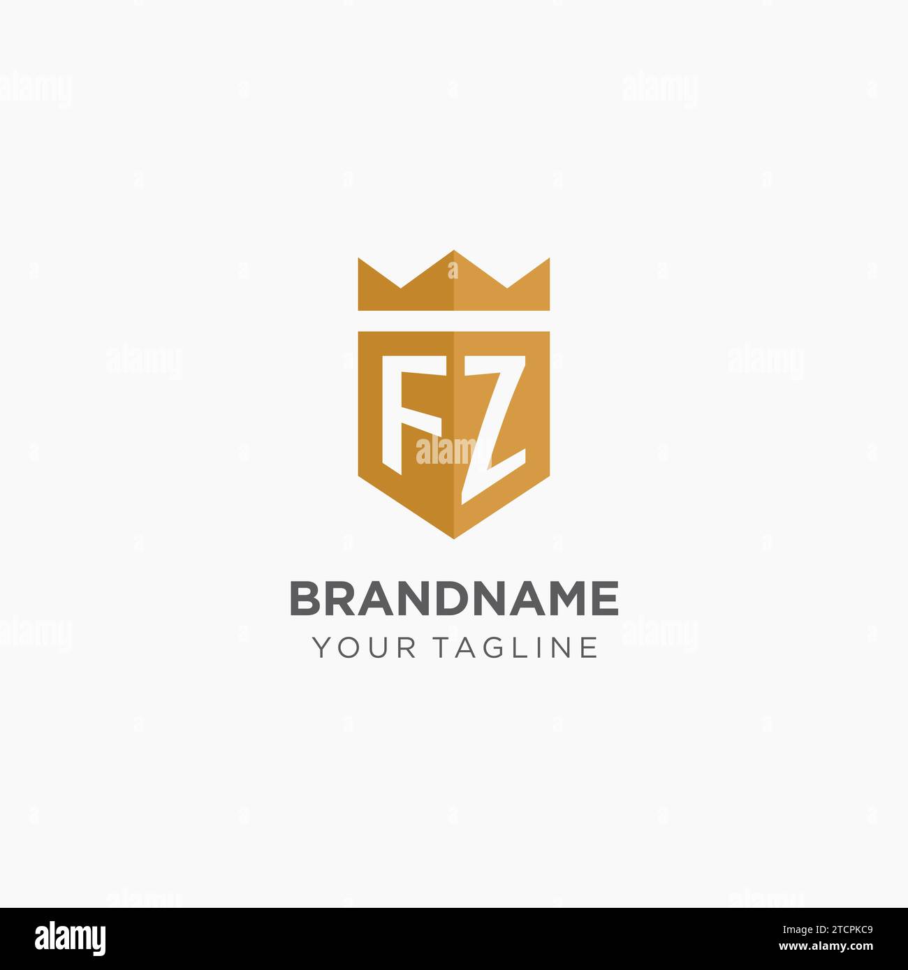 Monogram FZ logo with geometric shield and crown, luxury elegant initial logo design vector ...
