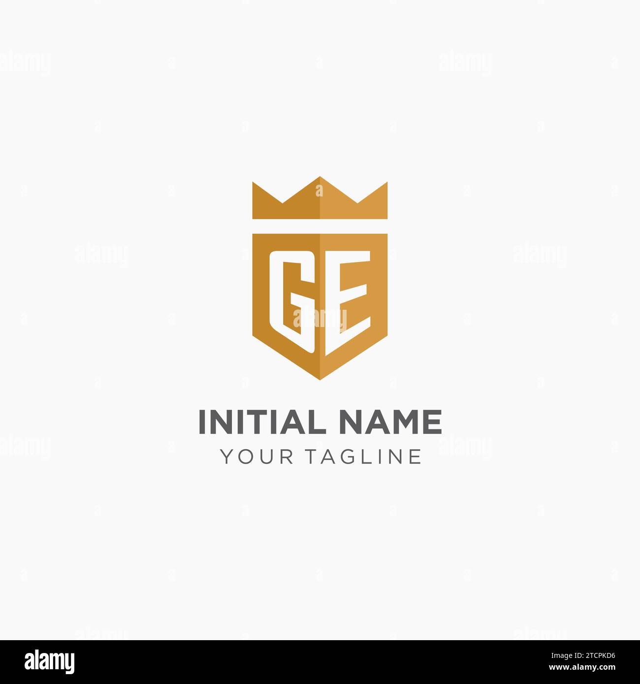 Monogram GE logo with geometric shield and crown, luxury elegant initial logo design vector ...
