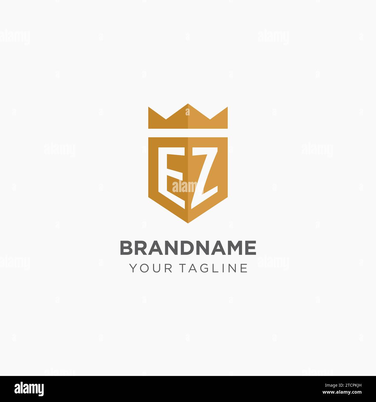 Monogram EZ logo with geometric shield and crown, luxury elegant initial logo design vector ...