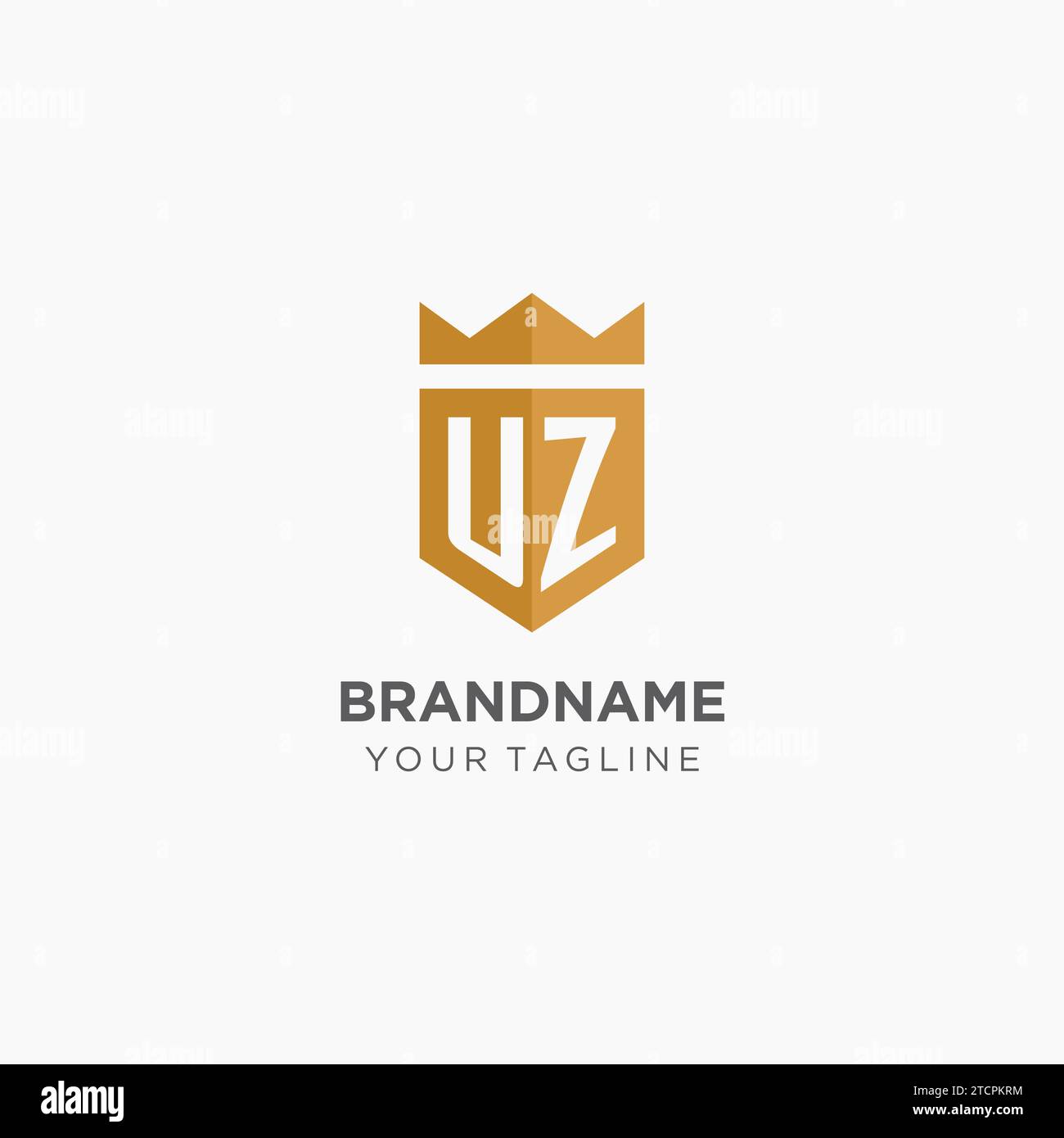 Monogram UZ logo with geometric shield and crown, luxury elegant initial logo design vector ...