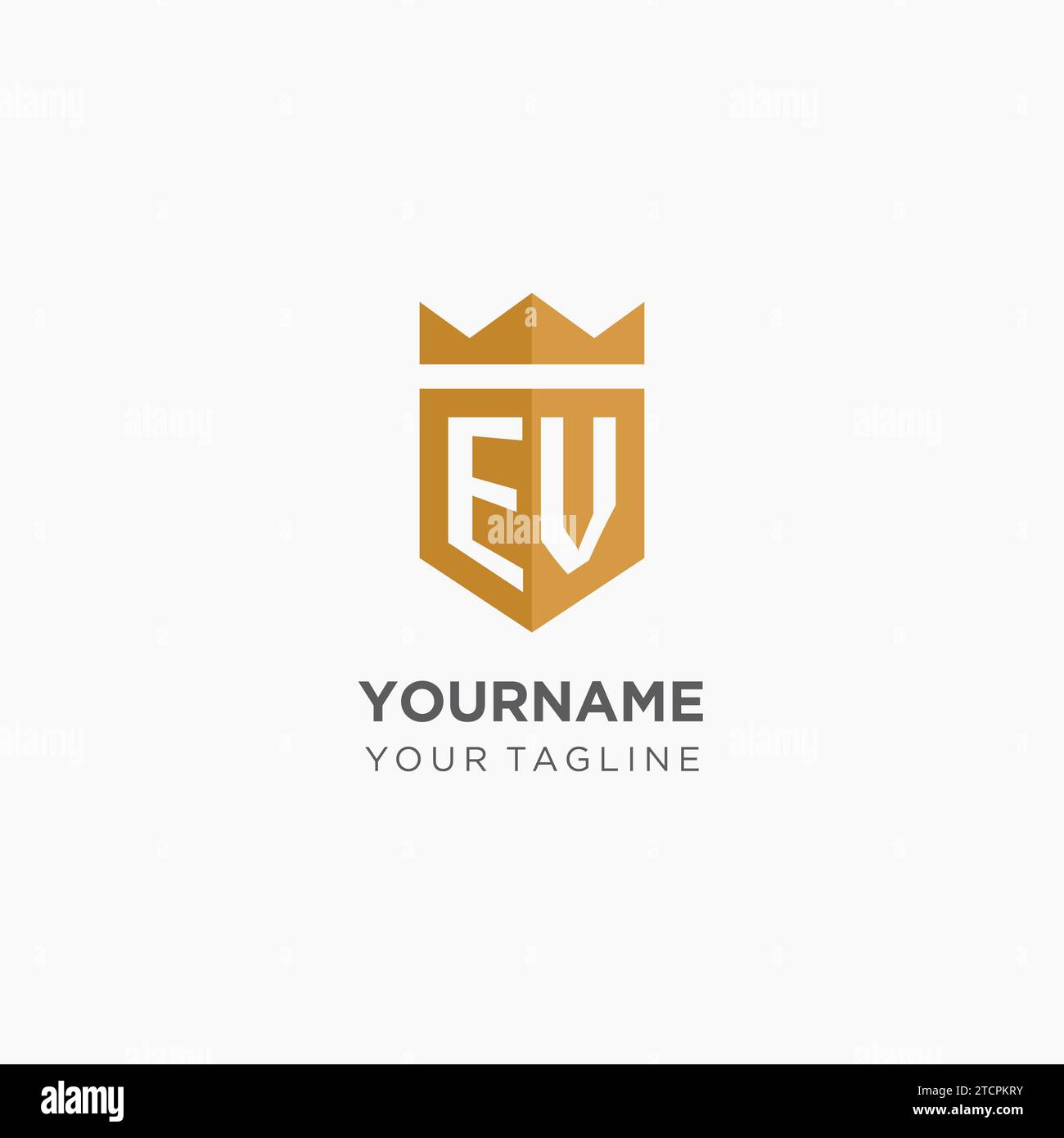 Monogram EV logo with geometric shield and crown, luxury elegant initial logo design vector ...