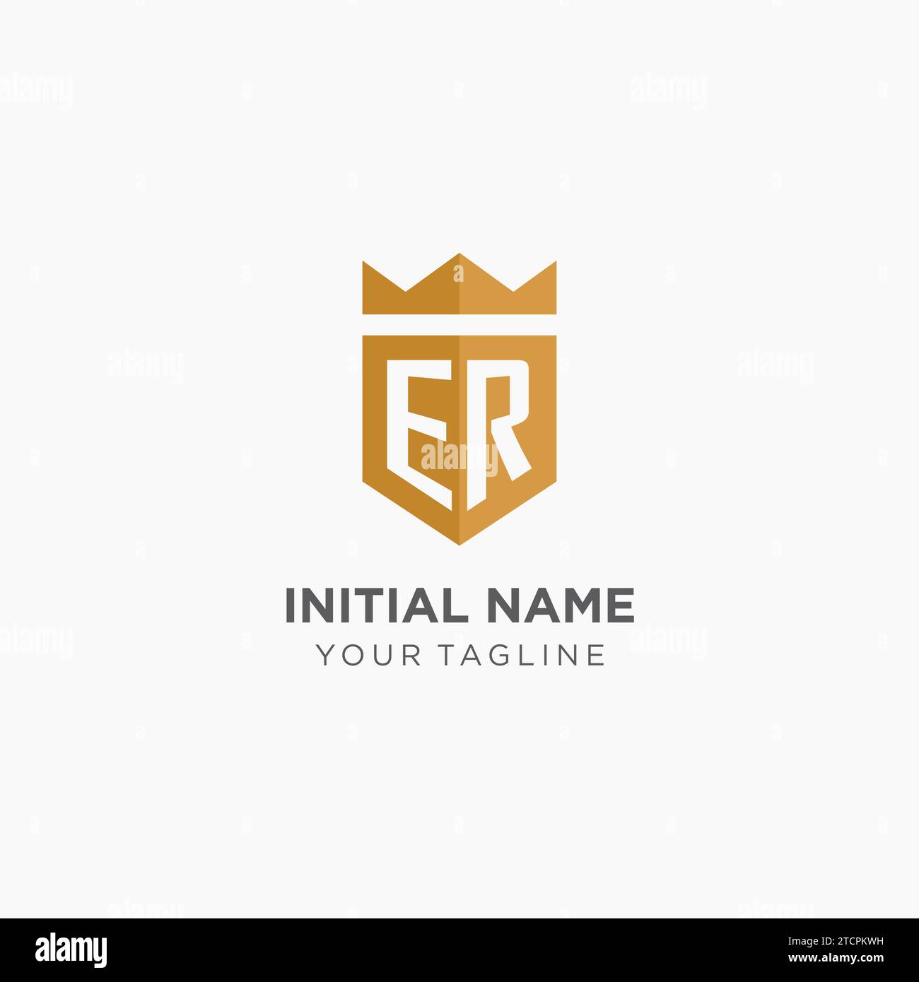 Monogram ER logo with geometric shield and crown, luxury elegant ...