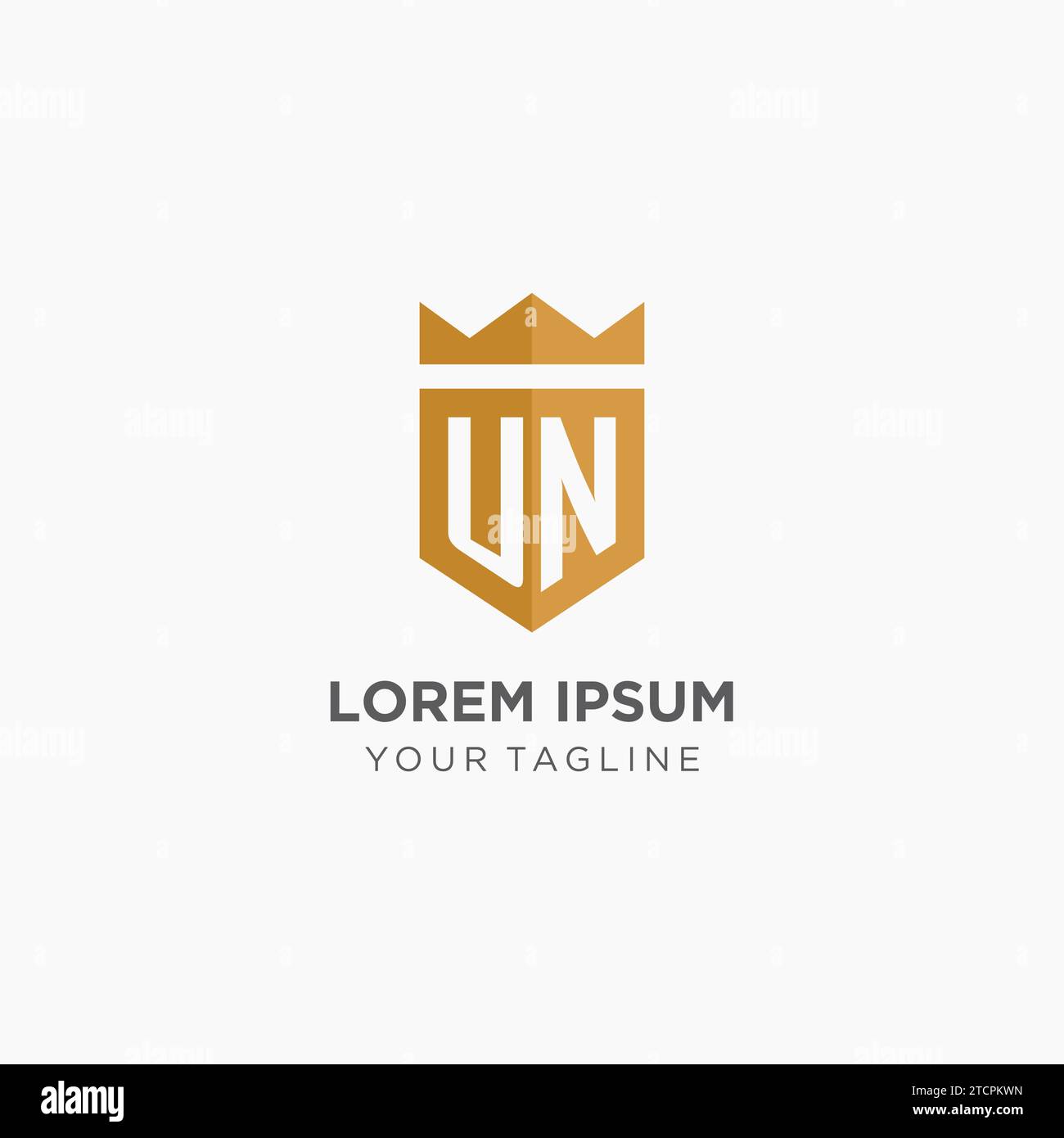 Monogram UN logo with geometric shield and crown, luxury elegant initial logo design vector ...