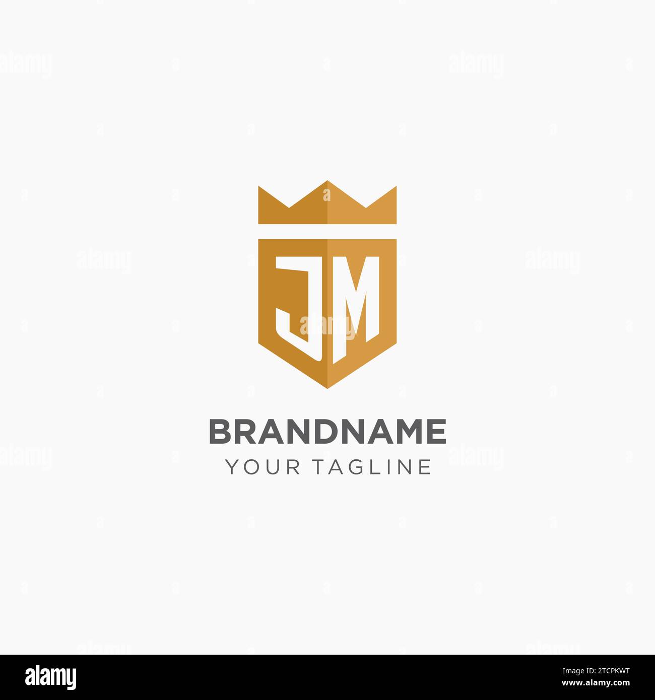 Monogram JM logo with geometric shield and crown, luxury elegant initial logo design vector ...