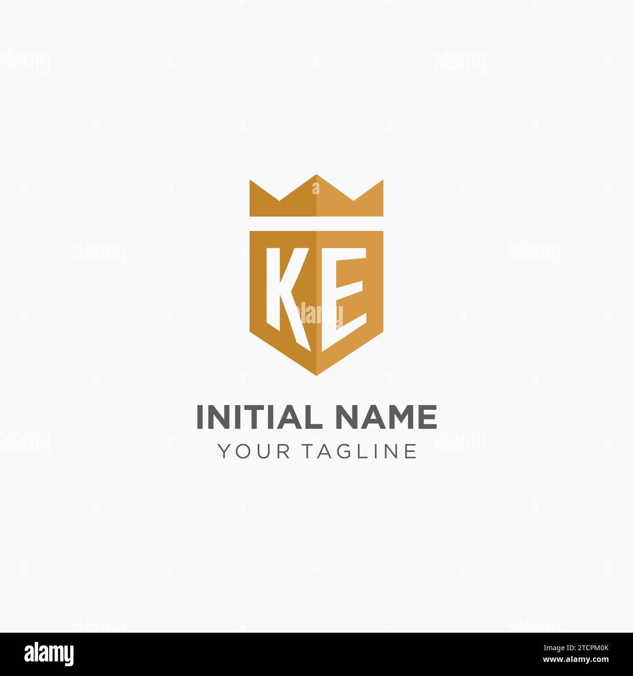 Monogram KE logo with geometric shield and crown, luxury elegant initial logo design vector ...