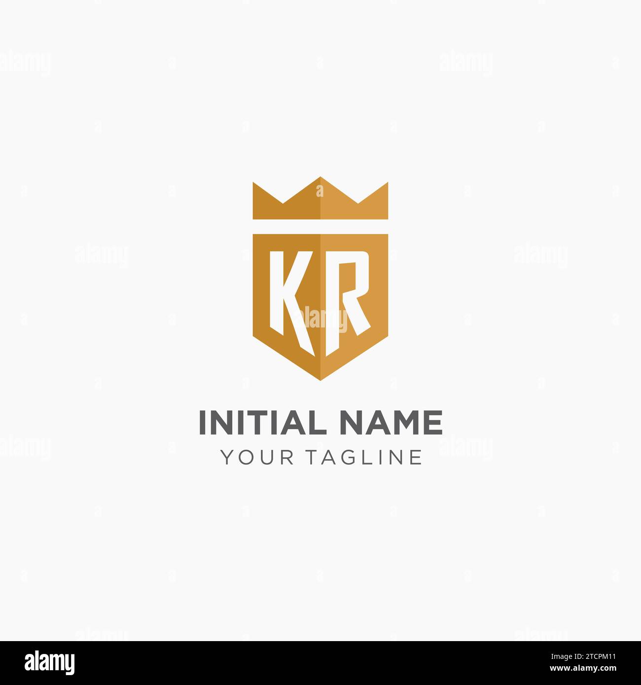 Monogram KR logo with geometric shield and crown, luxury elegant initial logo design vector ...