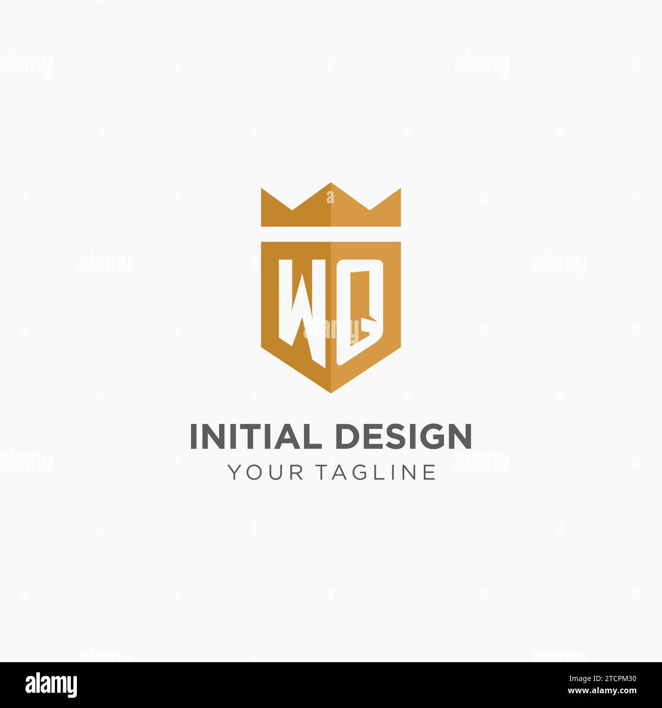 Monogram WQ logo with geometric shield and crown, luxury elegant ...