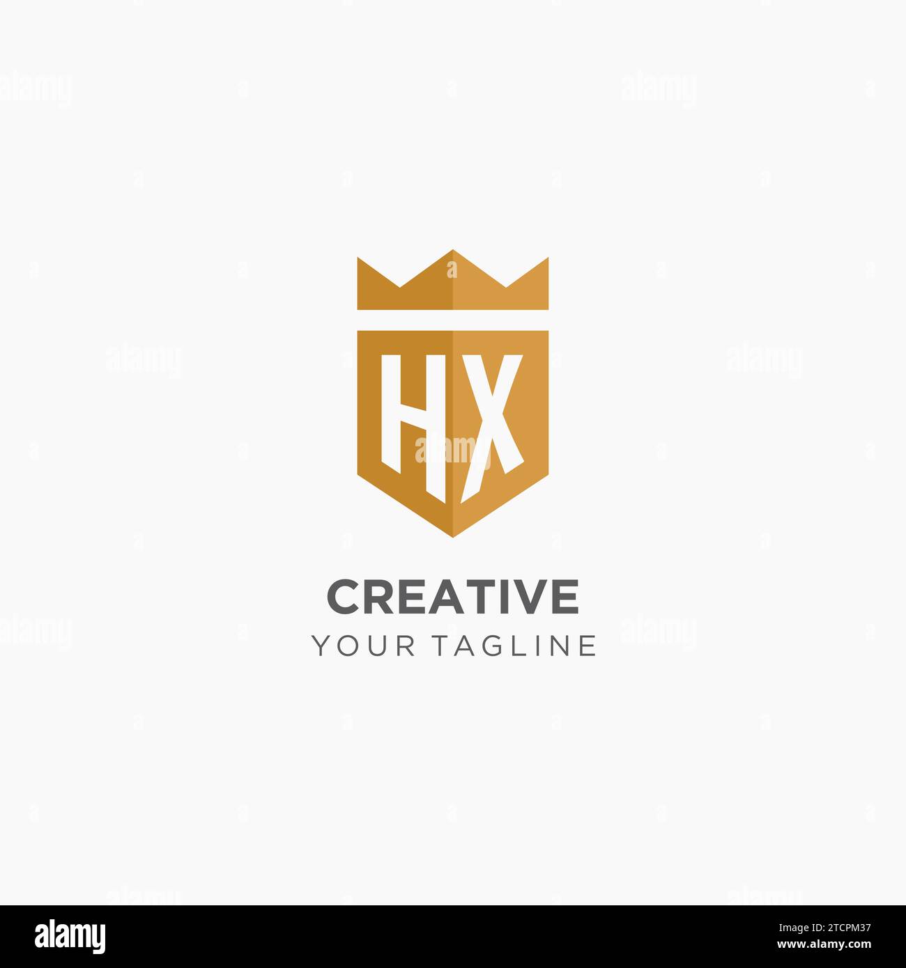 Monogram HX logo with geometric shield and crown, luxury elegant initial logo design vector ...