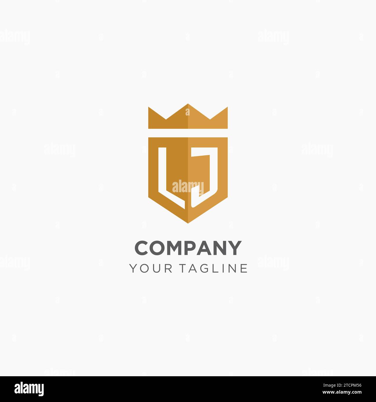Monogram LJ logo with geometric shield and crown, luxury elegant initial logo design vector ...