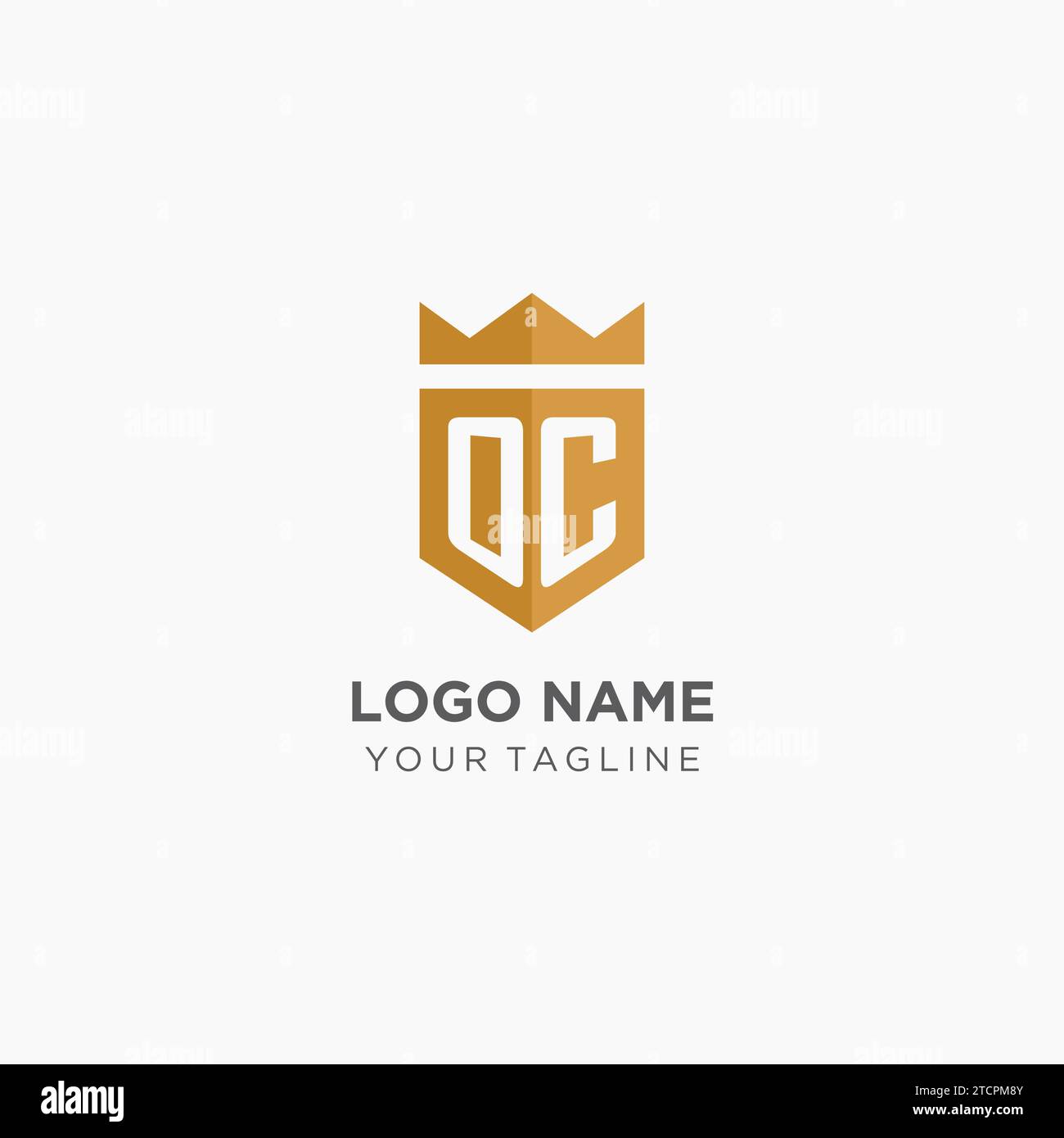 Monogram OC logo with geometric shield and crown, luxury elegant ...