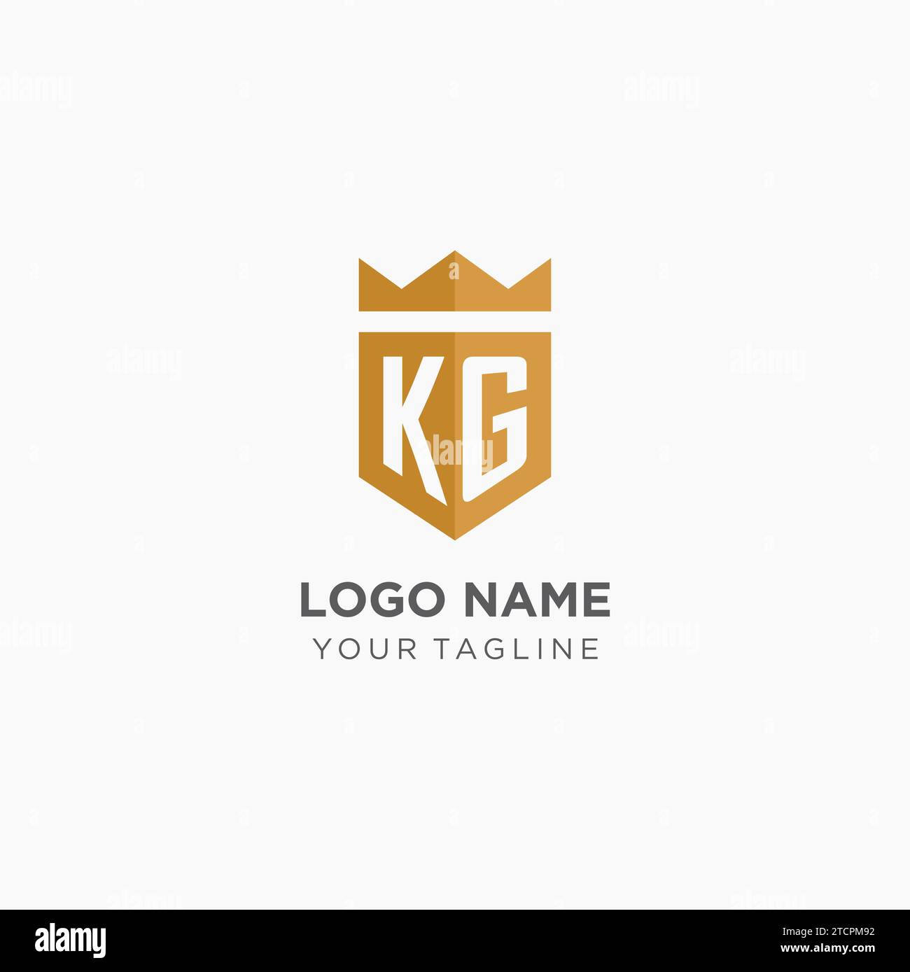 Monogram KG logo with geometric shield and crown, luxury elegant ...