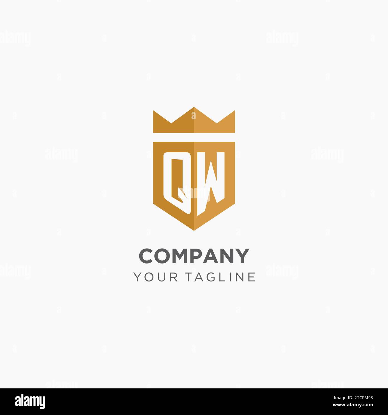 Monogram QW logo with geometric shield and crown, luxury elegant ...