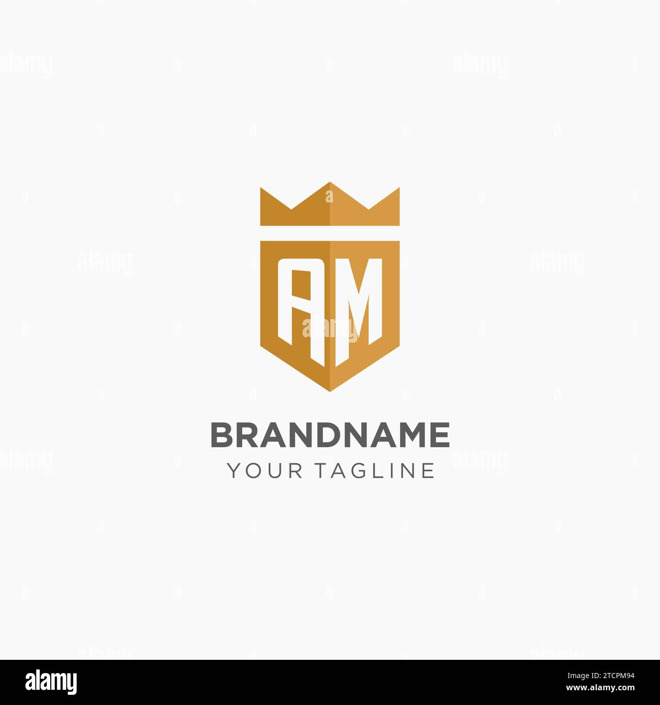 Monogram AM logo with geometric shield and crown, luxury elegant ...