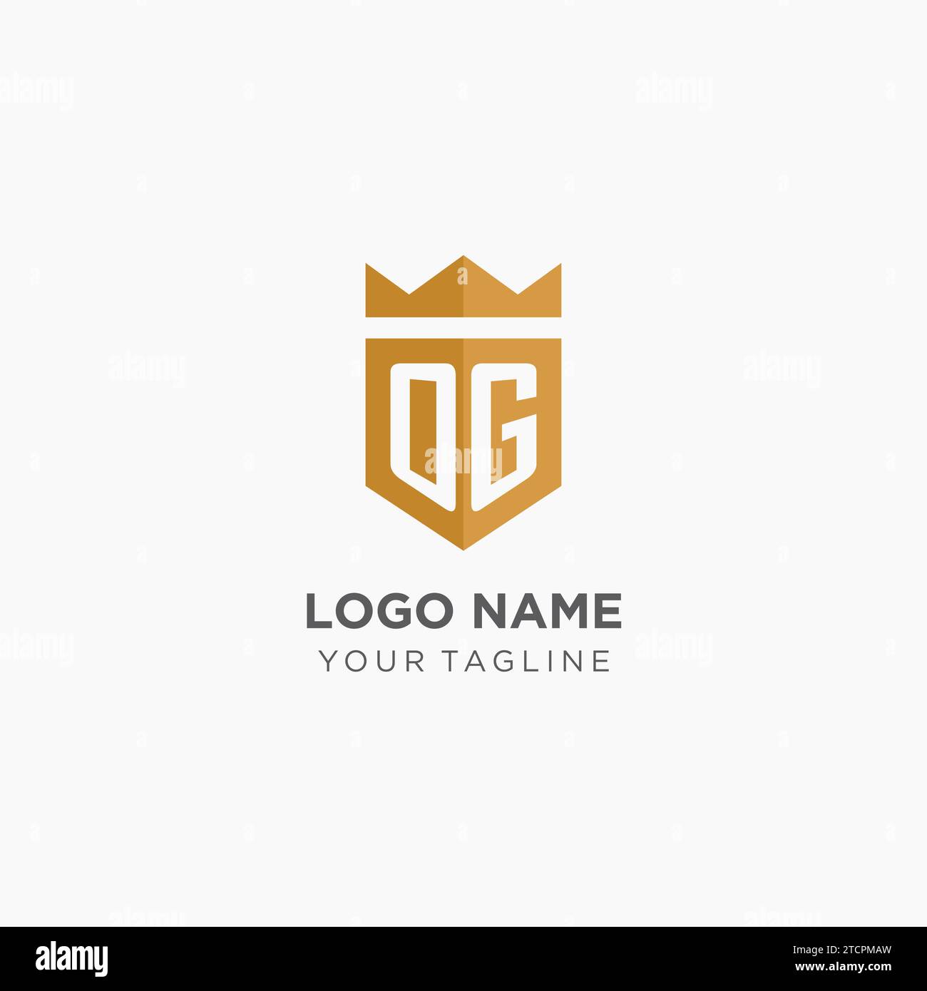 Monogram OG logo with geometric shield and crown, luxury elegant initial logo design vector ...