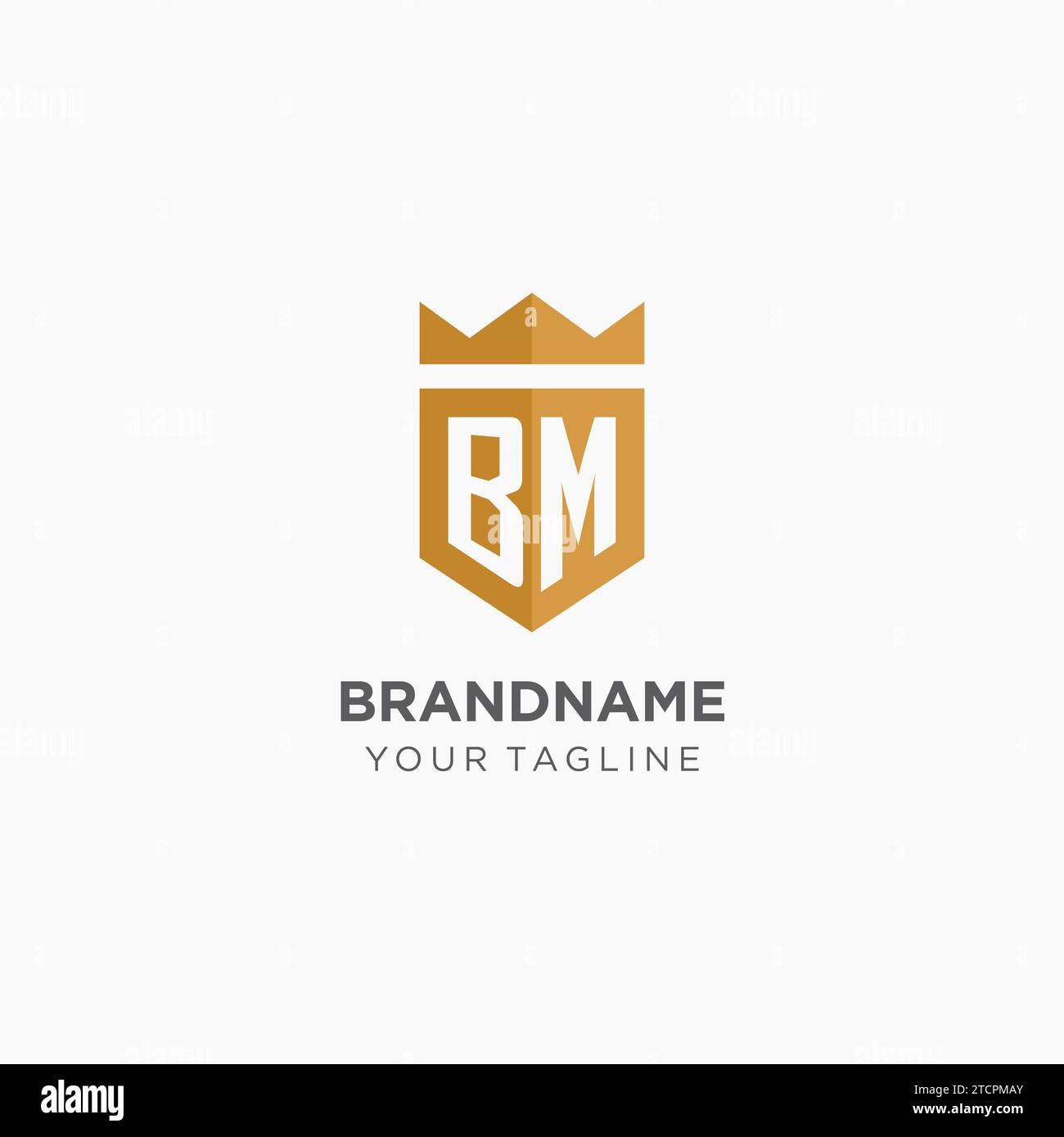 Monogram BM logo with geometric shield and crown, luxury elegant initial logo design vector ...