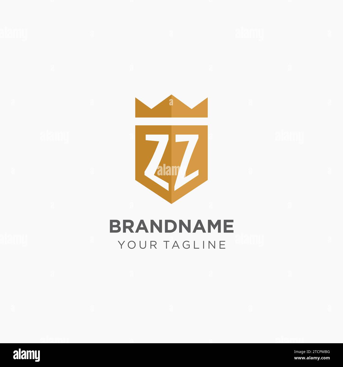 Monogram ZZ logo with geometric shield and crown, luxury elegant initial logo design vector ...