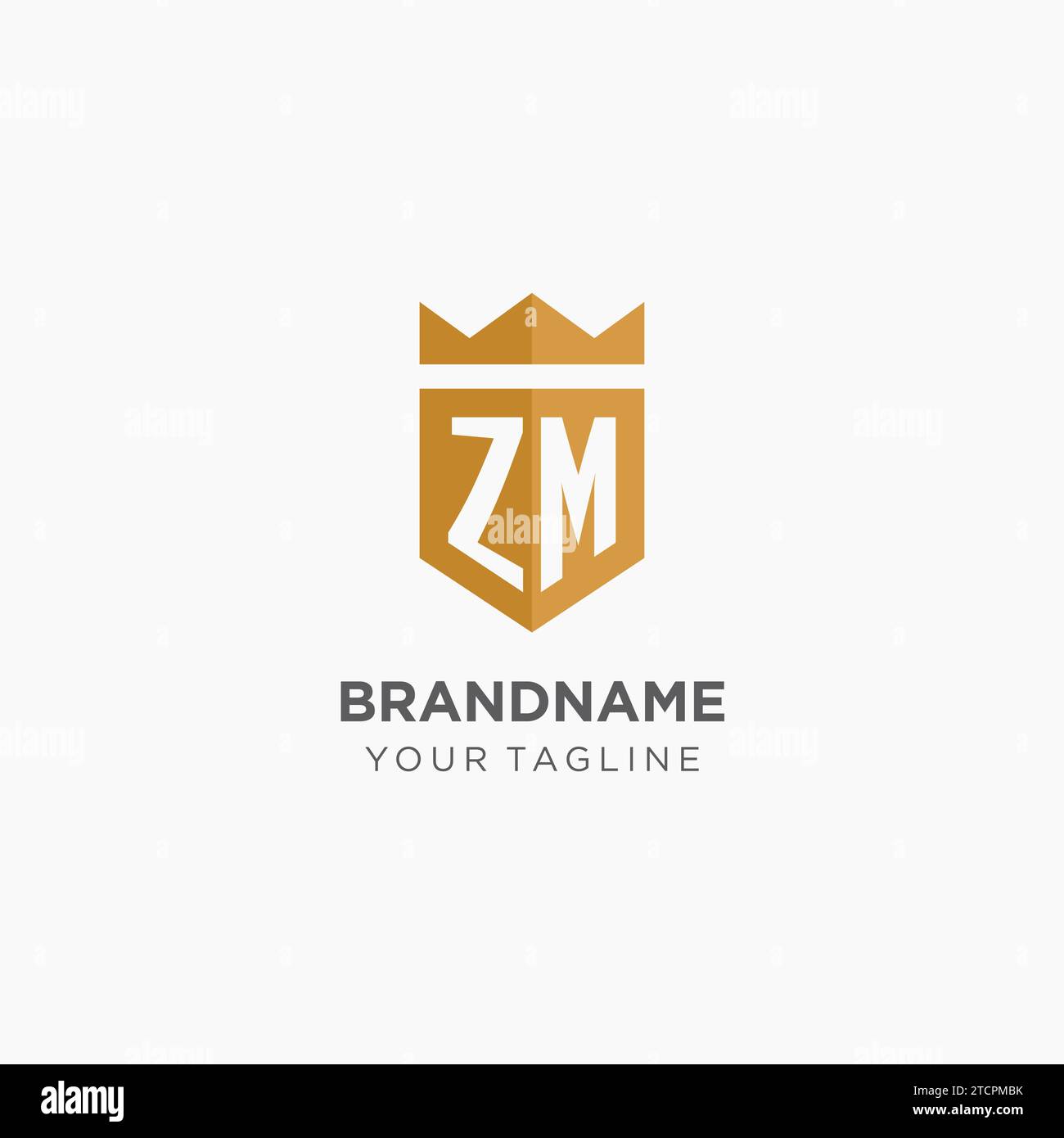 Monogram ZM logo with geometric shield and crown, luxury elegant initial logo design vector ...