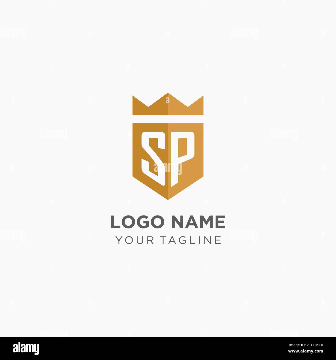 Monogram SP logo with geometric shield and crown, luxury elegant initial logo design vector ...
