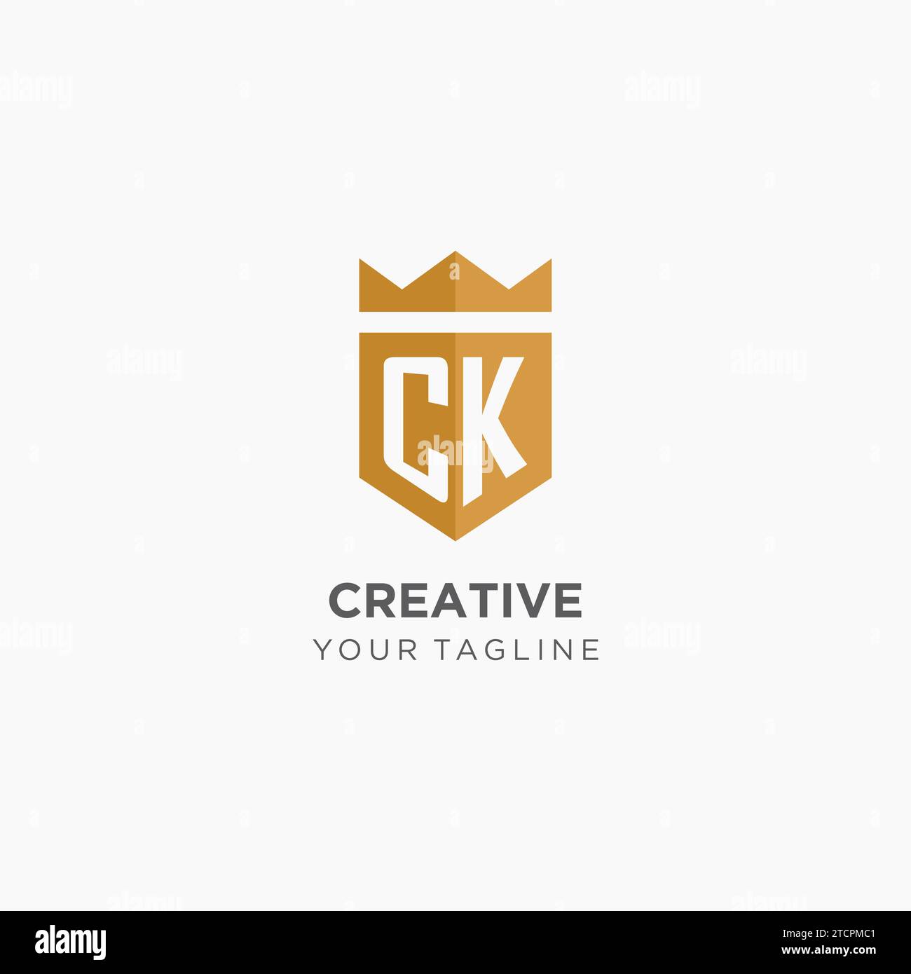Monogram CK logo with geometric shield and crown, luxury elegant initial logo design vector ...