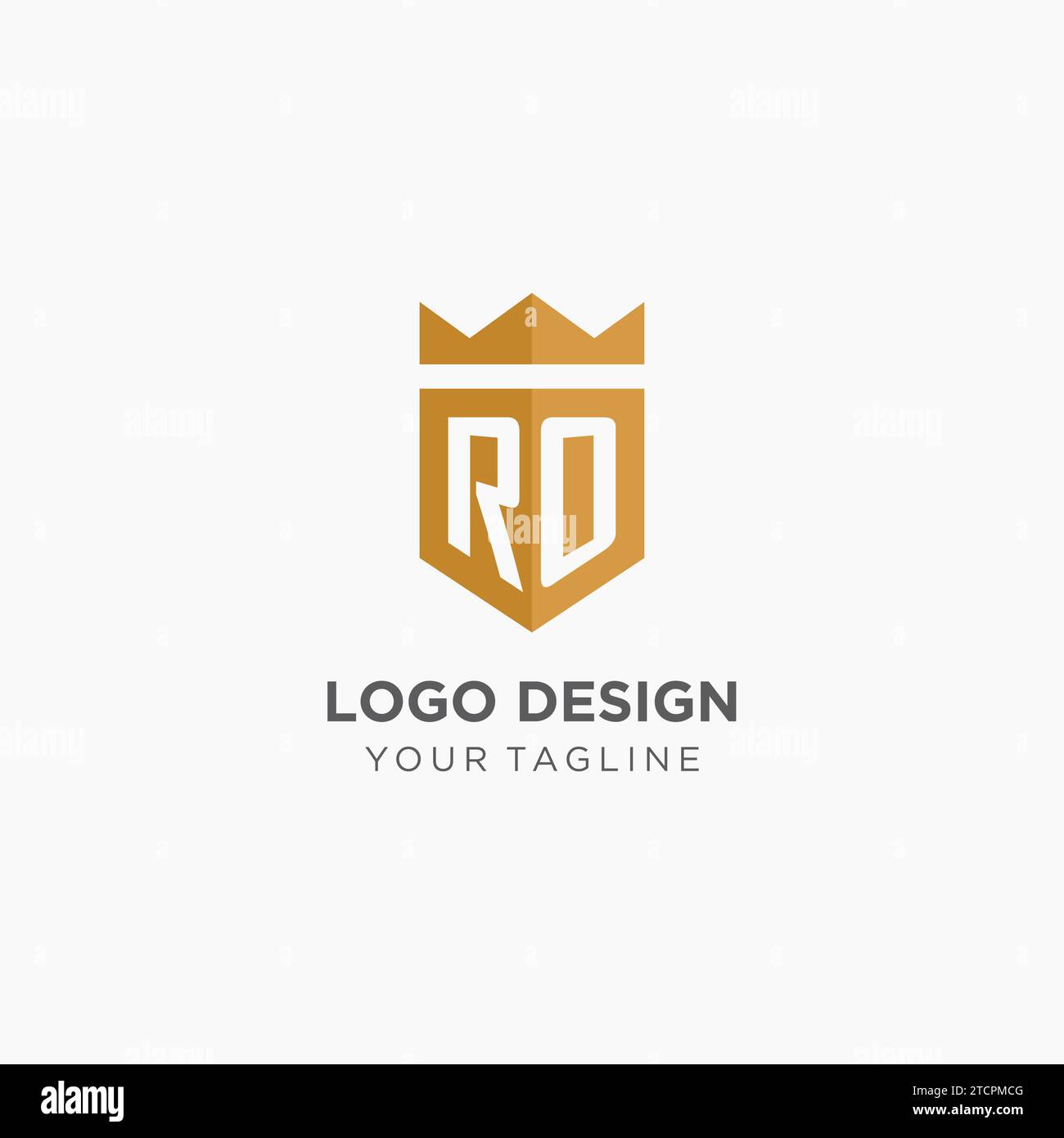 Monogram RO logo with geometric shield and crown, luxury elegant initial logo design vector ...