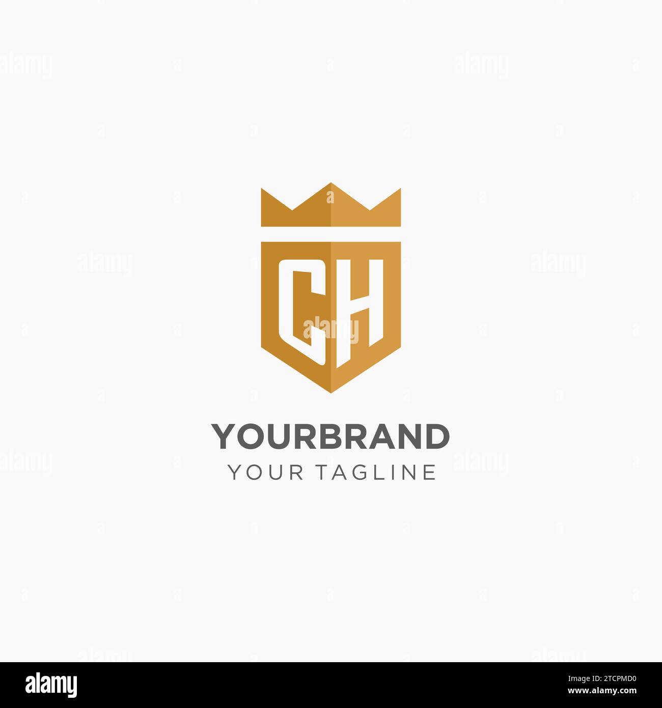 Monogram CH logo with geometric shield and crown, luxury elegant ...