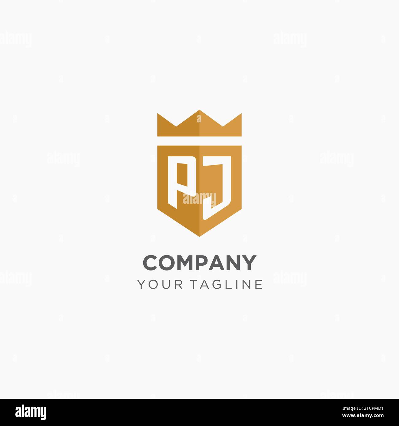 Monogram PJ logo with geometric shield and crown, luxury elegant initial logo design vector ...