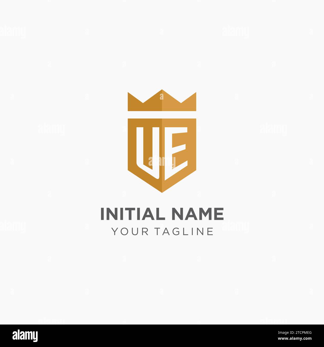 Monogram UE logo with geometric shield and crown, luxury elegant initial logo design vector ...