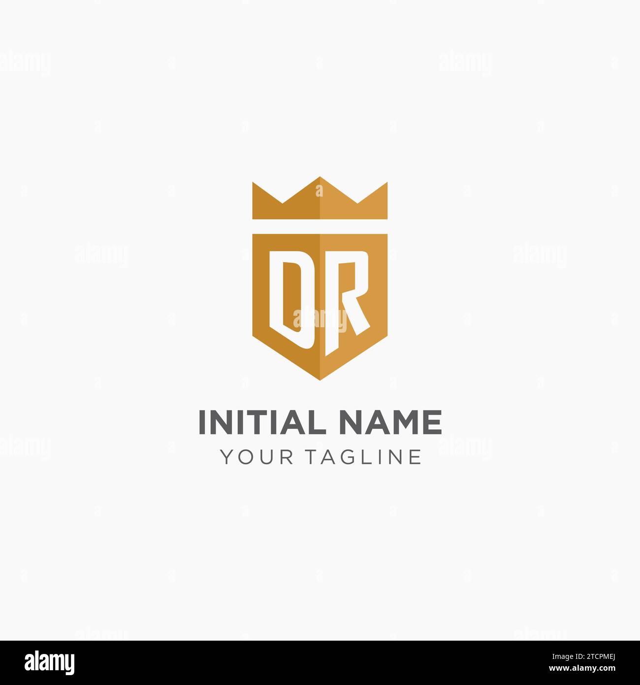 Monogram DR logo with geometric shield and crown, luxury elegant ...