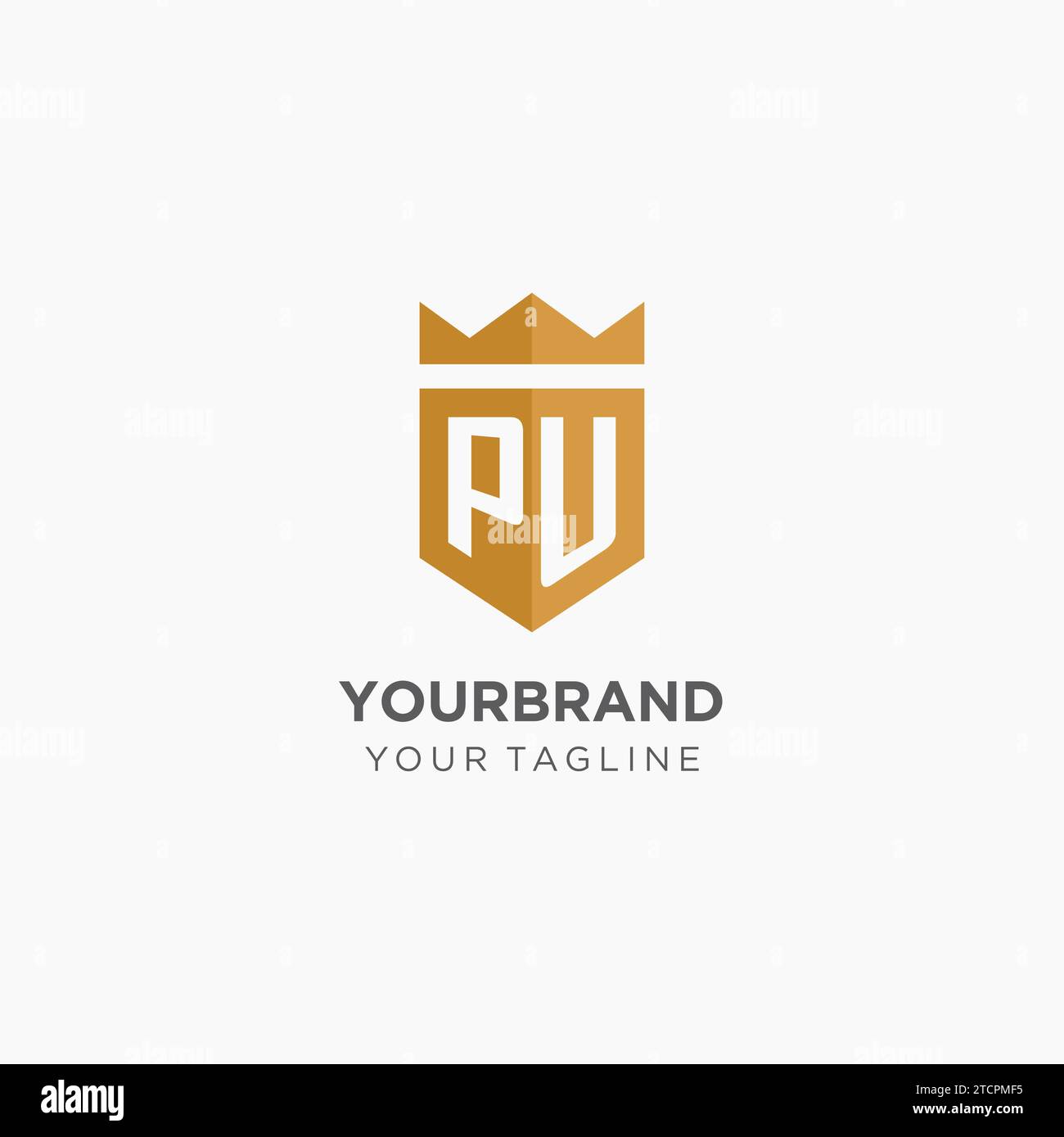Monogram PU logo with geometric shield and crown, luxury elegant ...