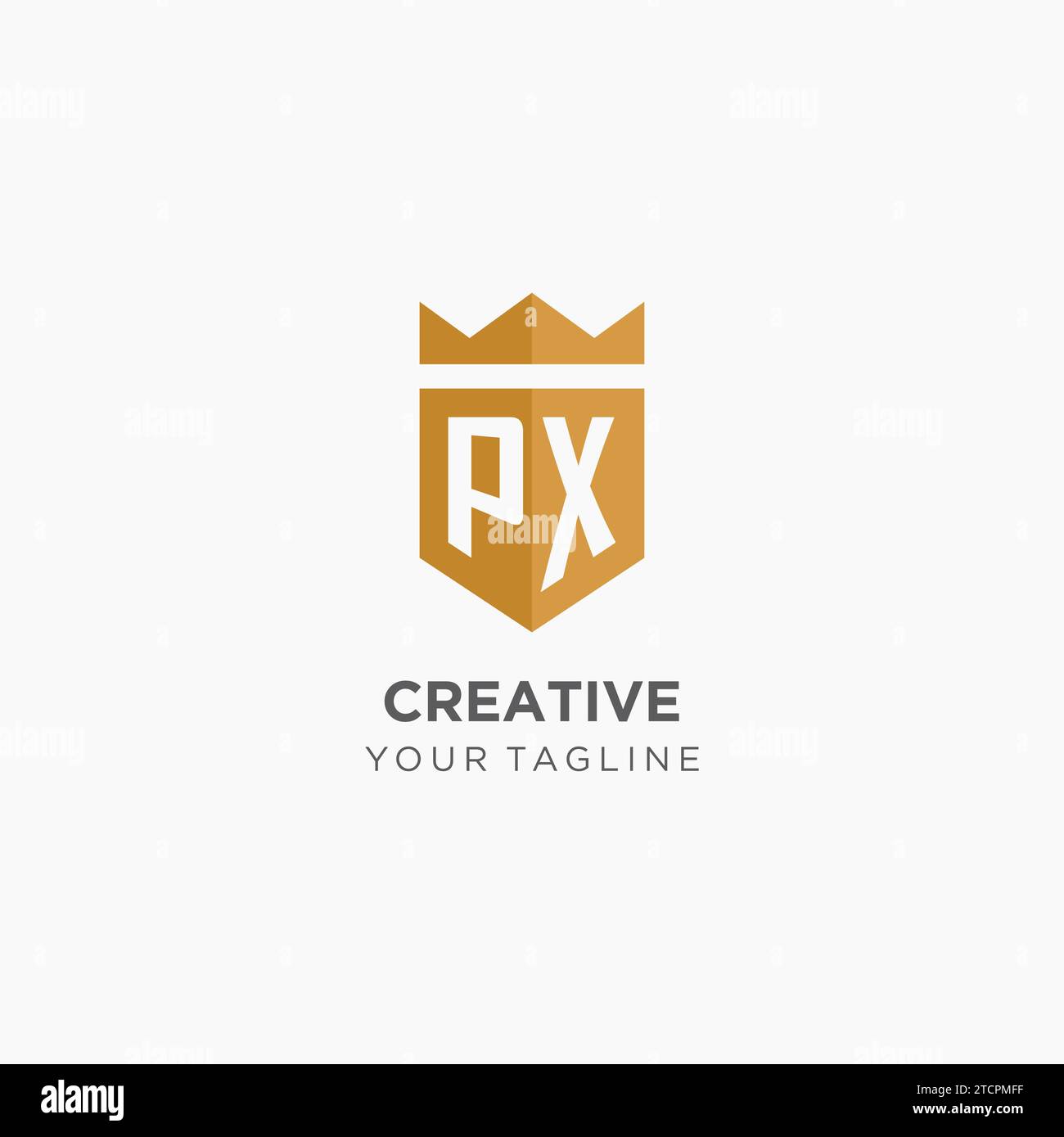 Monogram PX logo with geometric shield and crown, luxury elegant initial logo design vector ...
