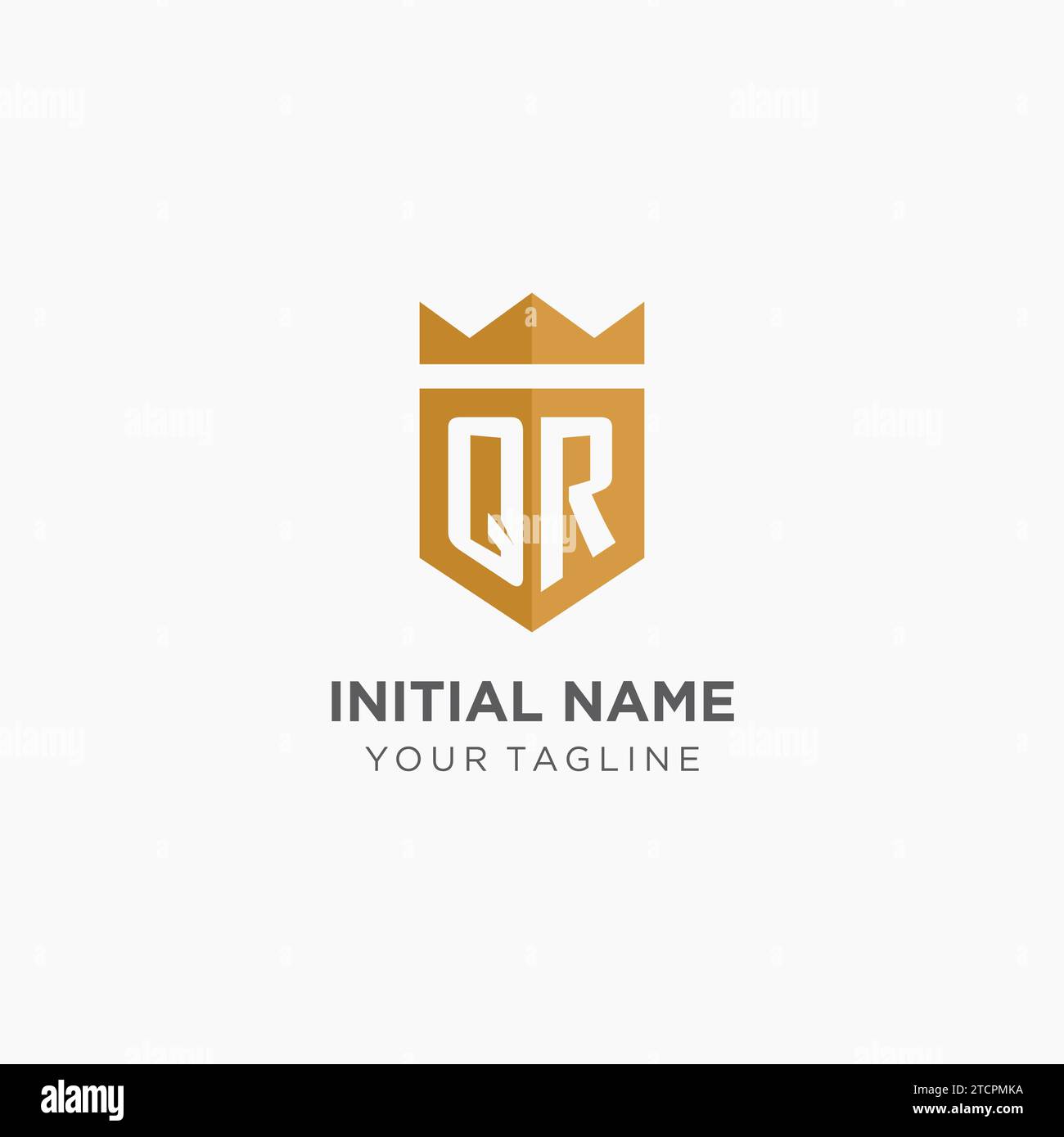 Monogram QR logo with geometric shield and crown, luxury elegant ...