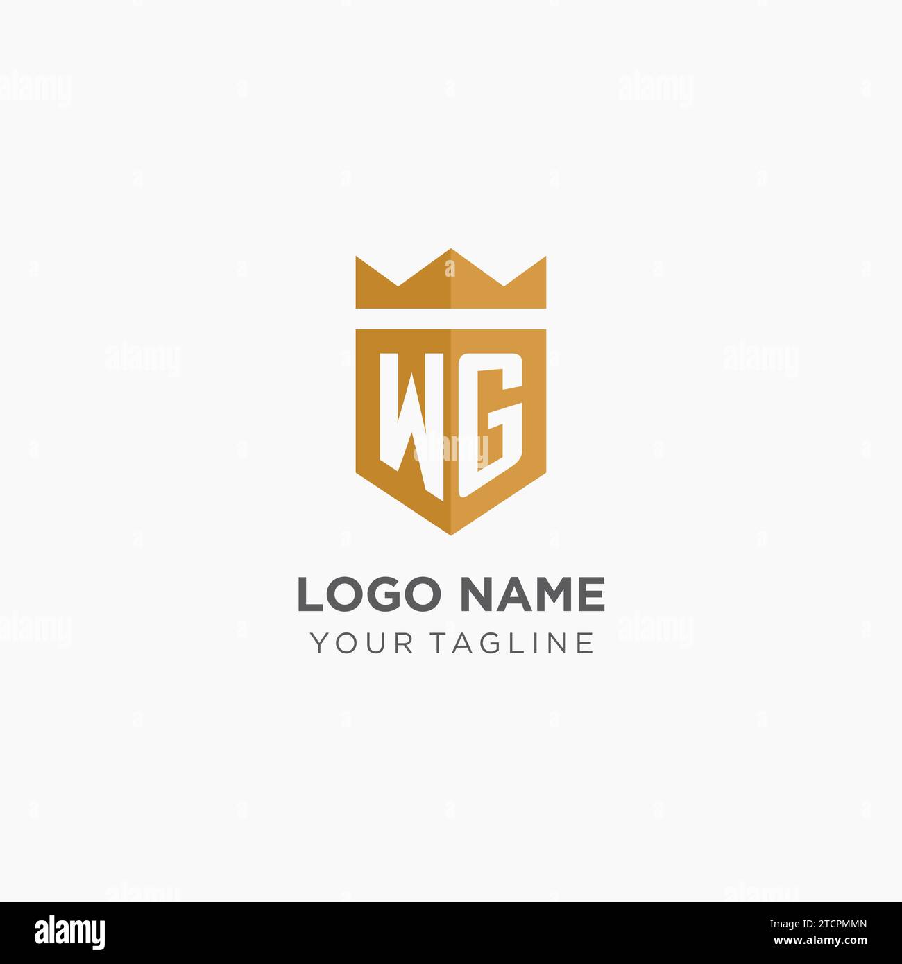 Monogram WG logo with geometric shield and crown, luxury elegant ...