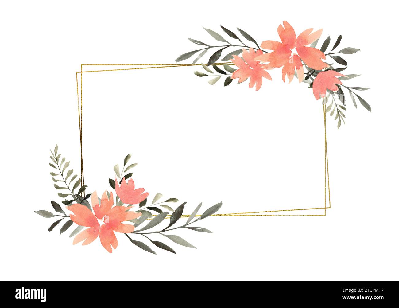 Watercolor floral rectangular frame with compositions of orange flowers ...