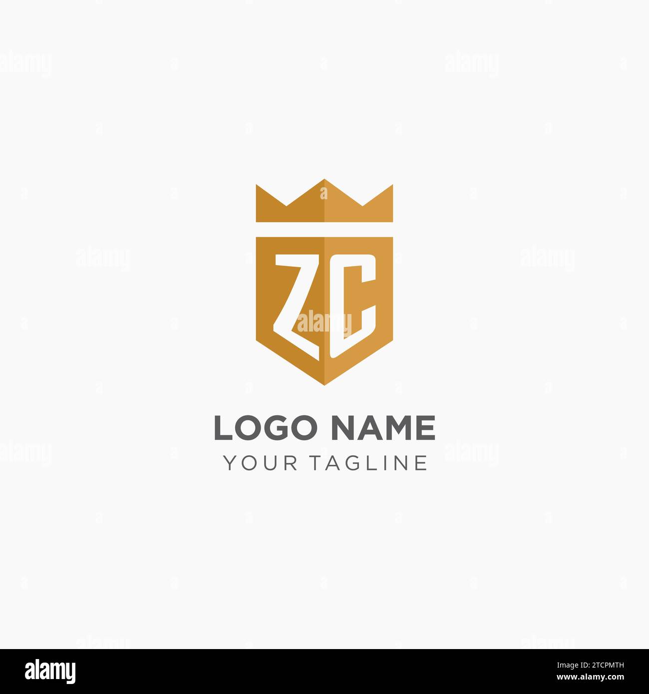 Monogram ZC logo with geometric shield and crown, luxury elegant initial logo design vector ...