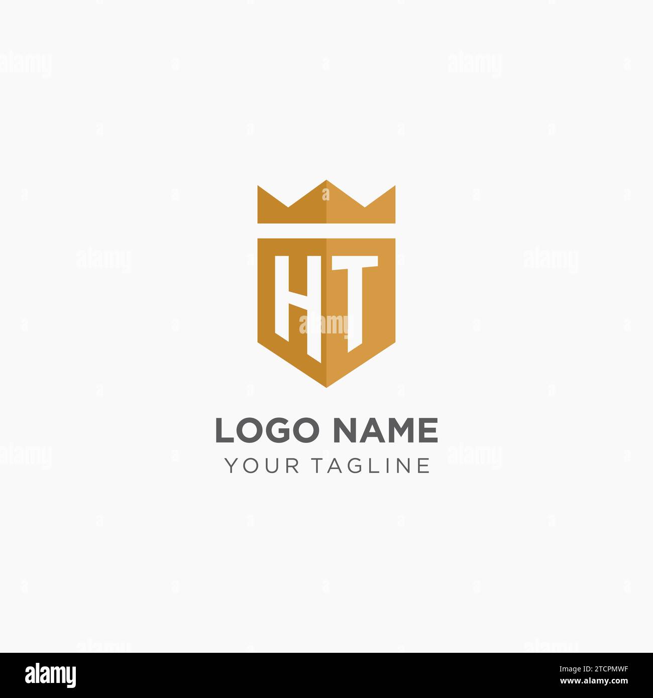 Monogram HT logo with geometric shield and crown, luxury elegant ...