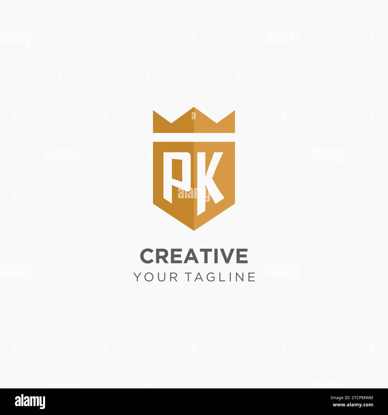 Monogram PK logo with geometric shield and crown, luxury elegant ...