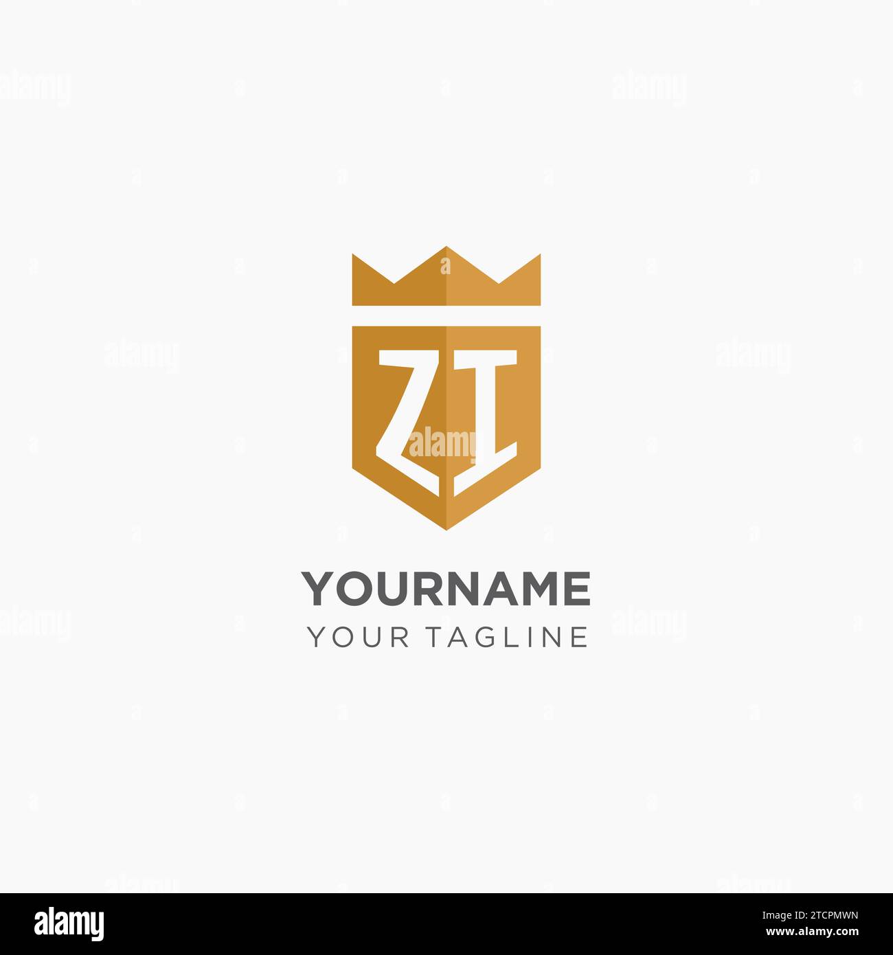 Monogram ZI logo with geometric shield and crown, luxury elegant ...