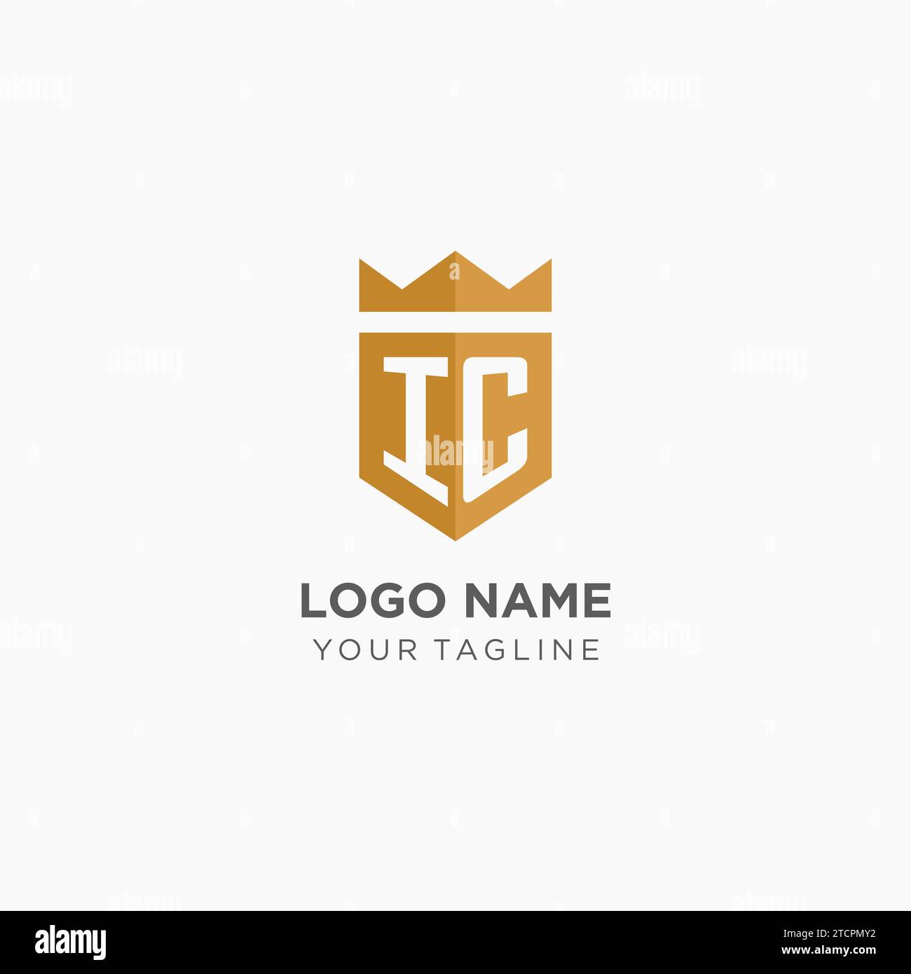 Monogram IC logo with geometric shield and crown, luxury elegant initial logo design vector ...