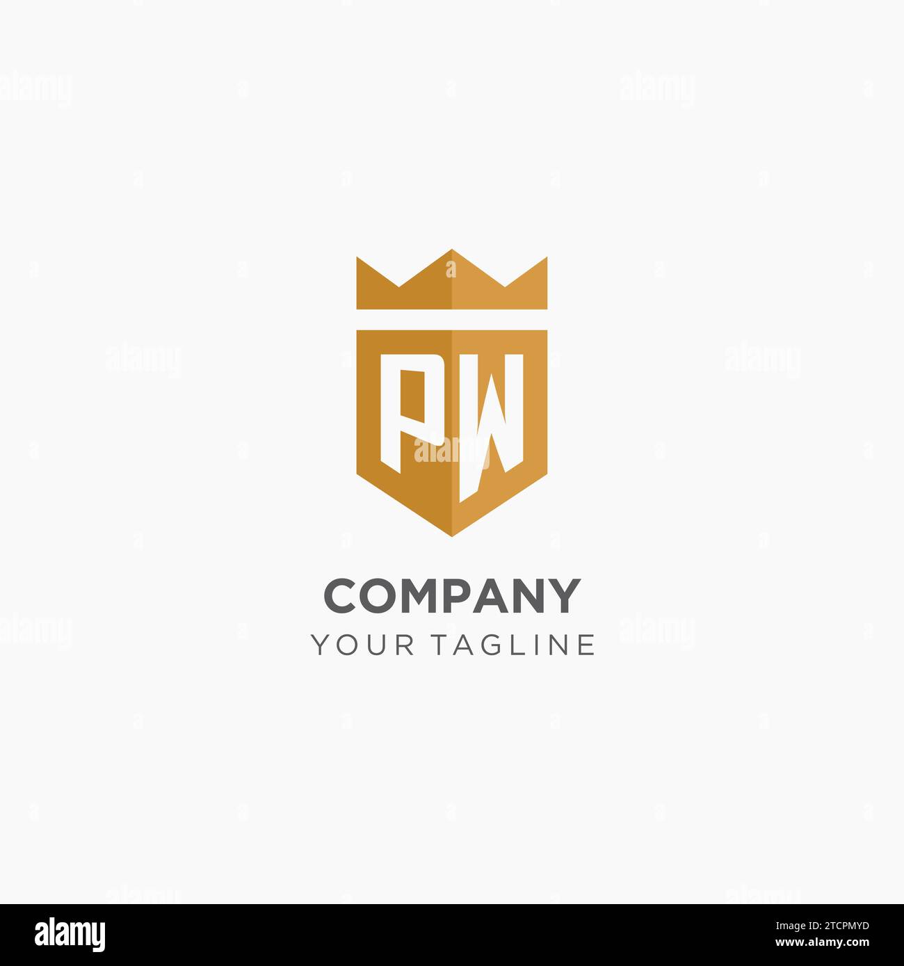Monogram PW logo with geometric shield and crown, luxury elegant ...