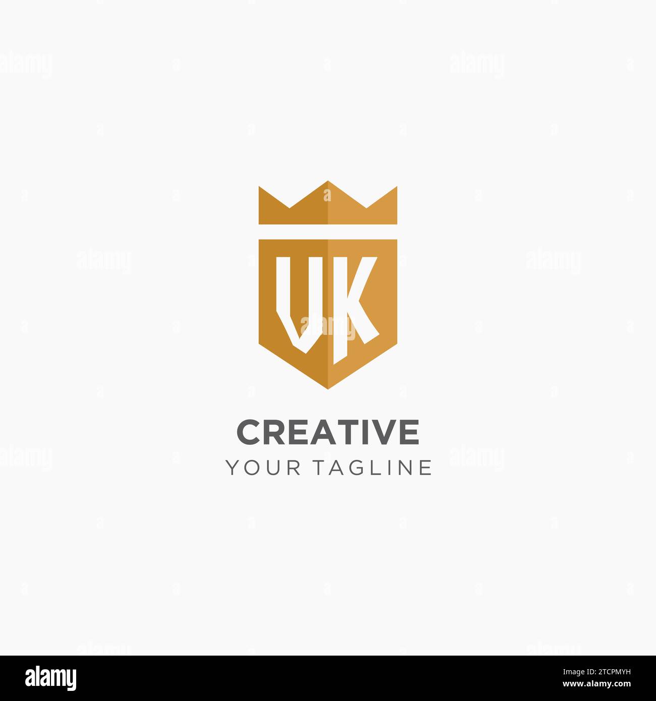 Monogram VK logo with geometric shield and crown, luxury elegant initial logo design vector ...
