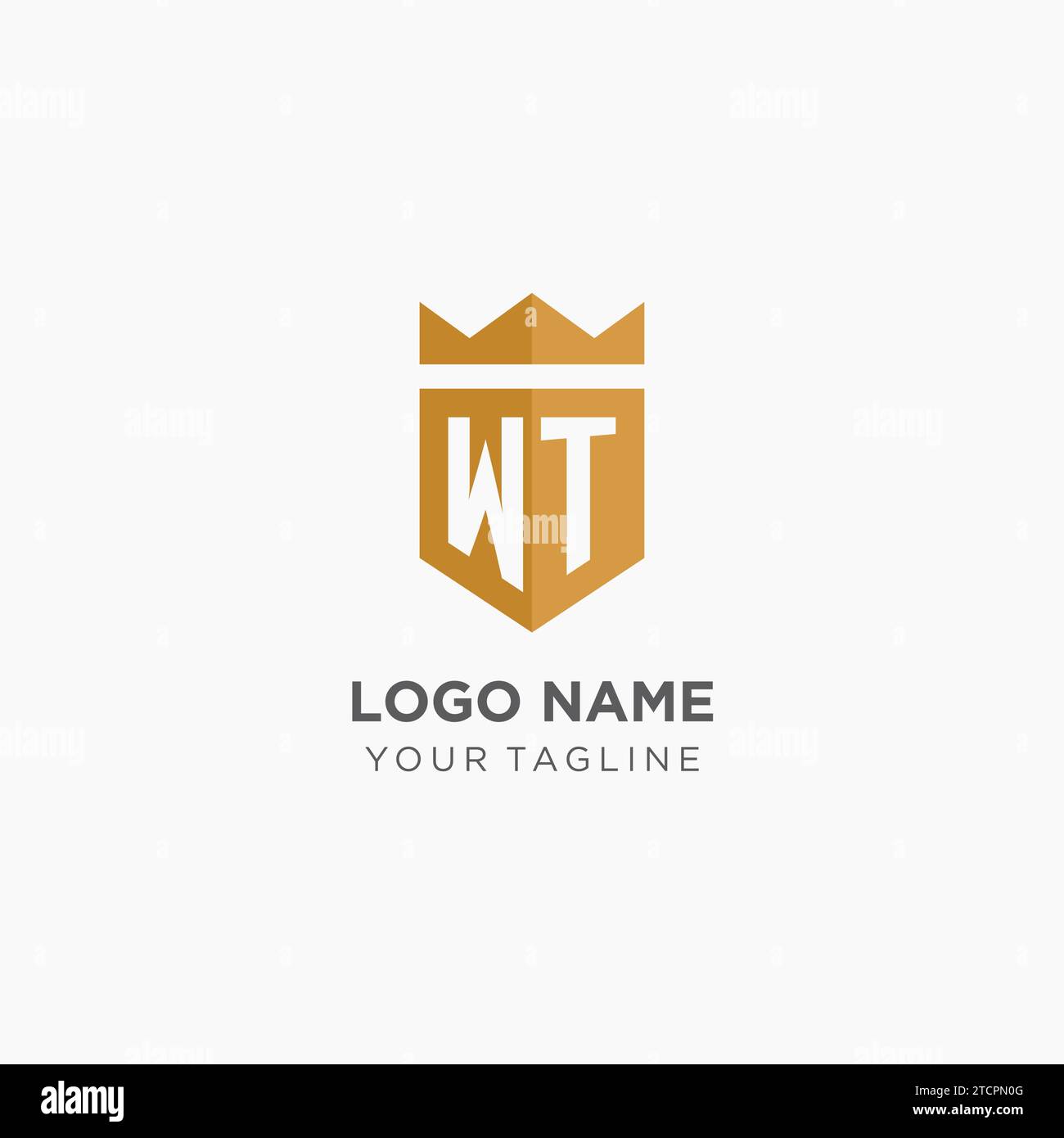 Monogram WT logo with geometric shield and crown, luxury elegant initial logo design vector ...